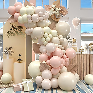 Neutral Balloon Arch Kit, White and Beige Balloon Arch Kit With 18/12/10/5 inch Sand White Ivory White Macaron Orange Latex Balloon for Birthday Baby Shower Wedding Boho Bridal Party Decorations