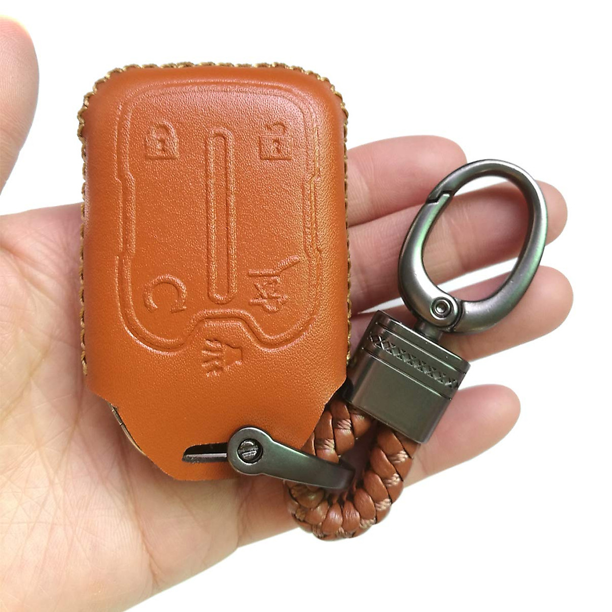 Alegender 5Btn Leather Cover Case Fob Holder Bag Remote Keyless Jacket for GMC Acadia Terrain Yukon Chevy Suburban Tahoe HYQ1AA 13584502 1551A-AA Brown