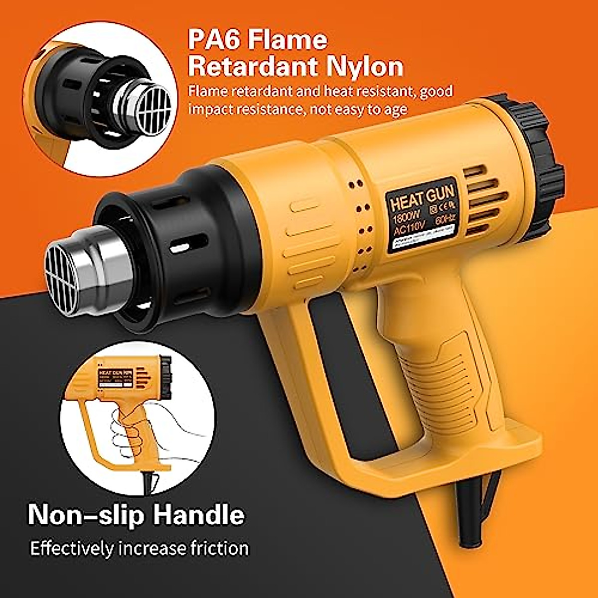Heat Gun, TGK® HG5100 Dual Temperature Hot air Gun, High And Low Temperature Settings 1112℉/662℉ with Overload Protection, 4 Nozzle Attachments for Crafts, Shrink Wrapping/Tubing/PVC, Paint Removing