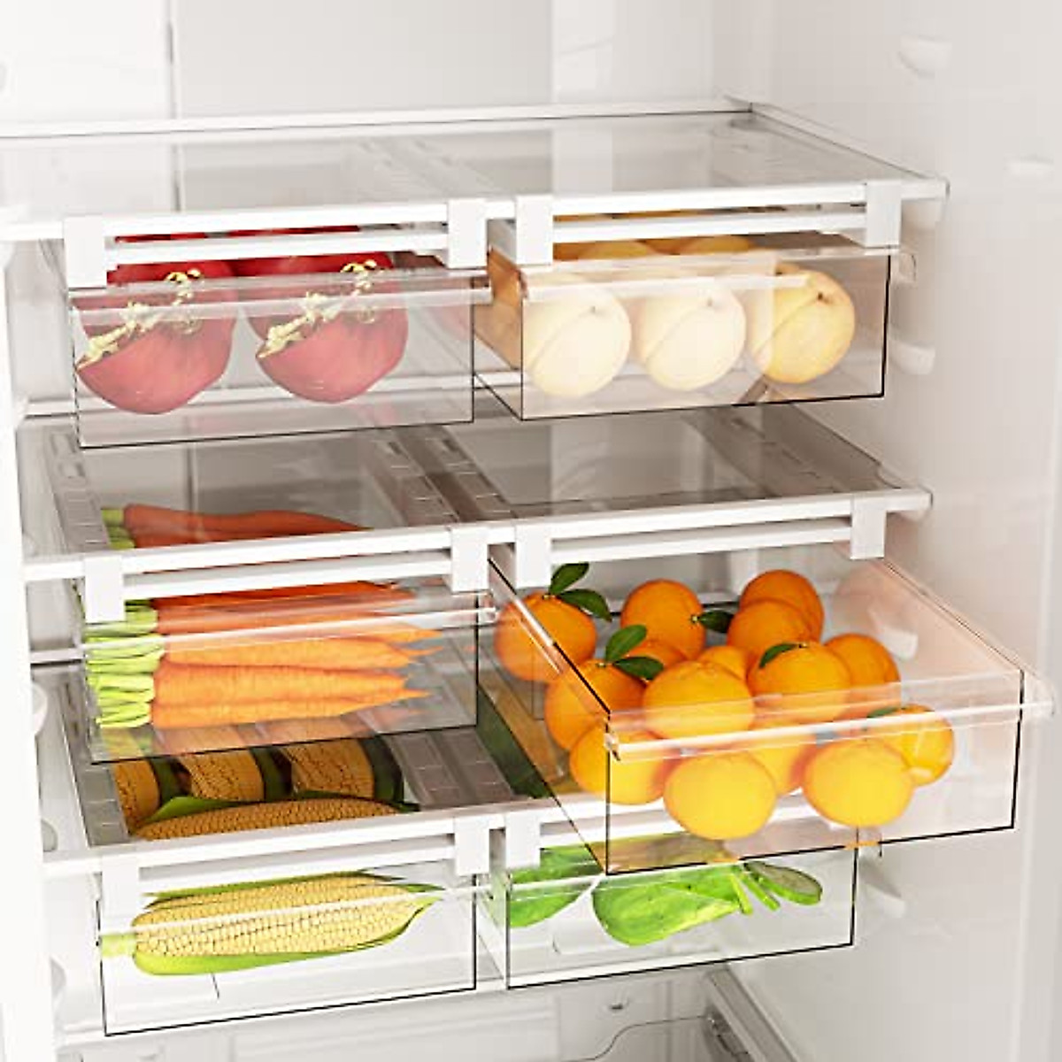 BETSO Refrigerator Organizer Bins,Refrigerator Drawer Organizer,Pull Out Fridge Drawer,Clear Container for Food,Vegetable,Fruit Fit for 𝟏𝟏.𝟖𝟏𝐭𝐨 𝟏𝟔.𝟗𝟑 𝐢𝐧𝐜𝐡𝐞𝐬 Fridge Shelf
