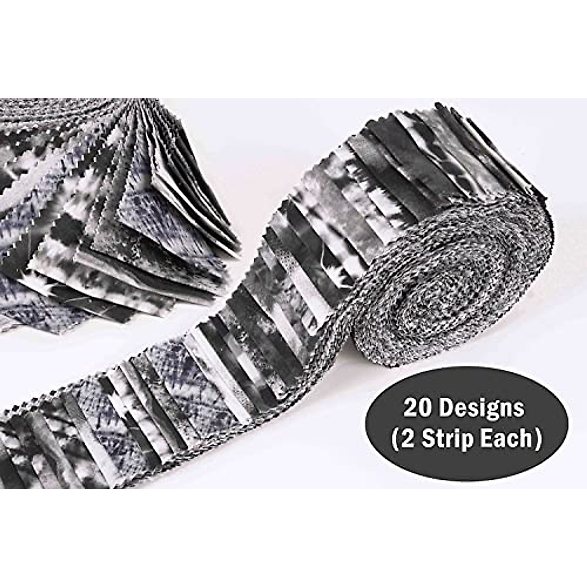Soimoi 40Pcs Tie Dye Print Cotton Precut Fabrics for Quilting Craft Strips 2.5x42inches Jelly Roll - Black