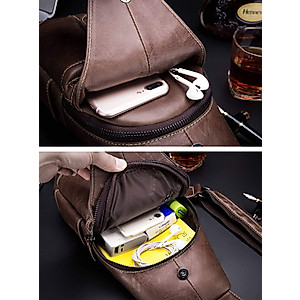 Genuine Leather Sling Bag,Full Grain Leather Chest Bag Casual Crossbody Shoulder Backpack Travel Hiking Vintage Daypacks for Men