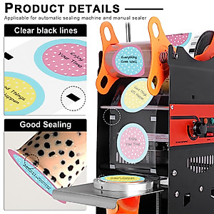 JIAWANSHUN Cup Sealer Film Roll Tea Cup Sealing Film Milk Sealing Film 3000pcs per Roll for Plastic and Paper Cup 90-105mm (3.55"- 4")