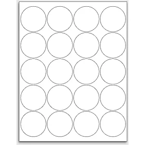 Laser / Ink Jet White Labels (2" Round for Printing with NO BLEED - 20 Per Page | 500 Labels)