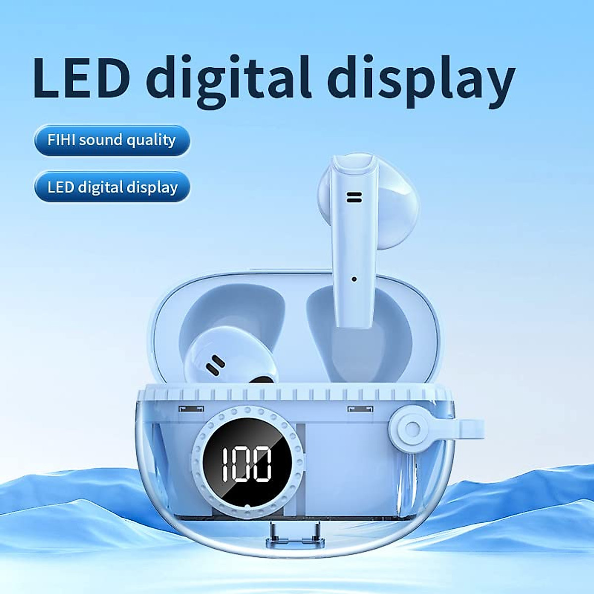 Bluetooth Wireless Digital Display Earbuds - Binaural in-Ear Light-Weight Stereo Touch-Control Noise Reduction Headset with Charging Box for Running Outdoor Office Driving Sports