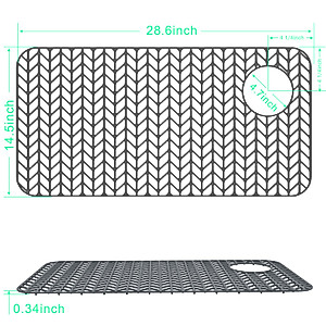 AWOKE Sink Protectors for Kitchen Sink - 28.6"x 14.5" Sink Mat - Heat-resistant Easy-clean Silicone Sink Mat - for Protection of Stainless Steel Sink - with Right & Left Drain (Grey)