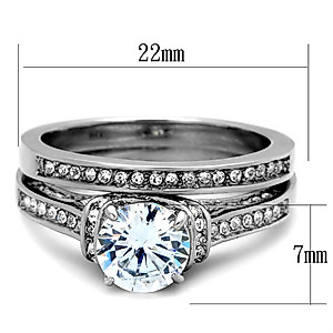 Lanyjewelry 1 Carat CZ Womens Stainless Steel Wedding Bridal Anniversary Promise Ring Set - Size 5