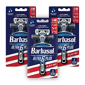 Barbasol Ultra 6 Plus Premium Disposable Razor Value Pack Bundle (3 Packs/9 Total Razors)
