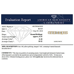 VIR JEWELS 3/4 carat (ctw) Diamond Wedding Anniversary Band for Women, Round Diamond Engagement Ring 14K Yellow Gold 9 Stones Prong Set 0.75 cttw, Size 6.5