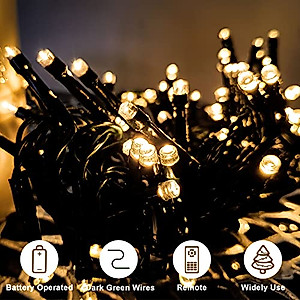 ZAIYW 4 Pack Battery Operated String Lights, 16.5 Ft Dark Green Wire 50 LED String Lights with Remote Timer 8 Modes Fairy Lights for Bedroom Party Patio Yard Garden Christmas Tree Decor (Warm White)