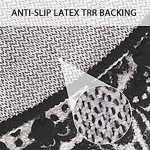 LIVEBOX Boho Bathroom Rug 2ft Machine Washable Black and Cream Small Mandala Round Area Rug with Chic Pom Pom Fringe Non-Slip Ultra Soft Throw Sofa Mat for Bedroom Playroom Kids Room