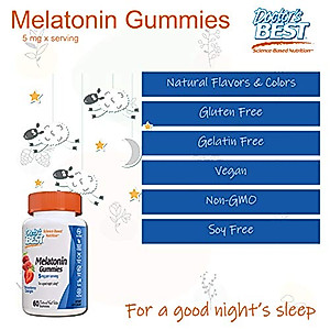 Doctor's Best Melatonin Gummies- 5 mg per Serving, Helps Promote Healthy Sleep, Jet Lag, 60 Count