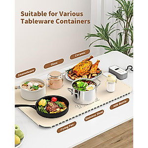 Food Warming Mat - Electric Warming Tray Full Surface Heating with Detachable Plug, Adjustable Temperature and 12 Hours Timer, Roll Up Food Warmers for Parties Buffet, Gathering, Holiday(Beige)