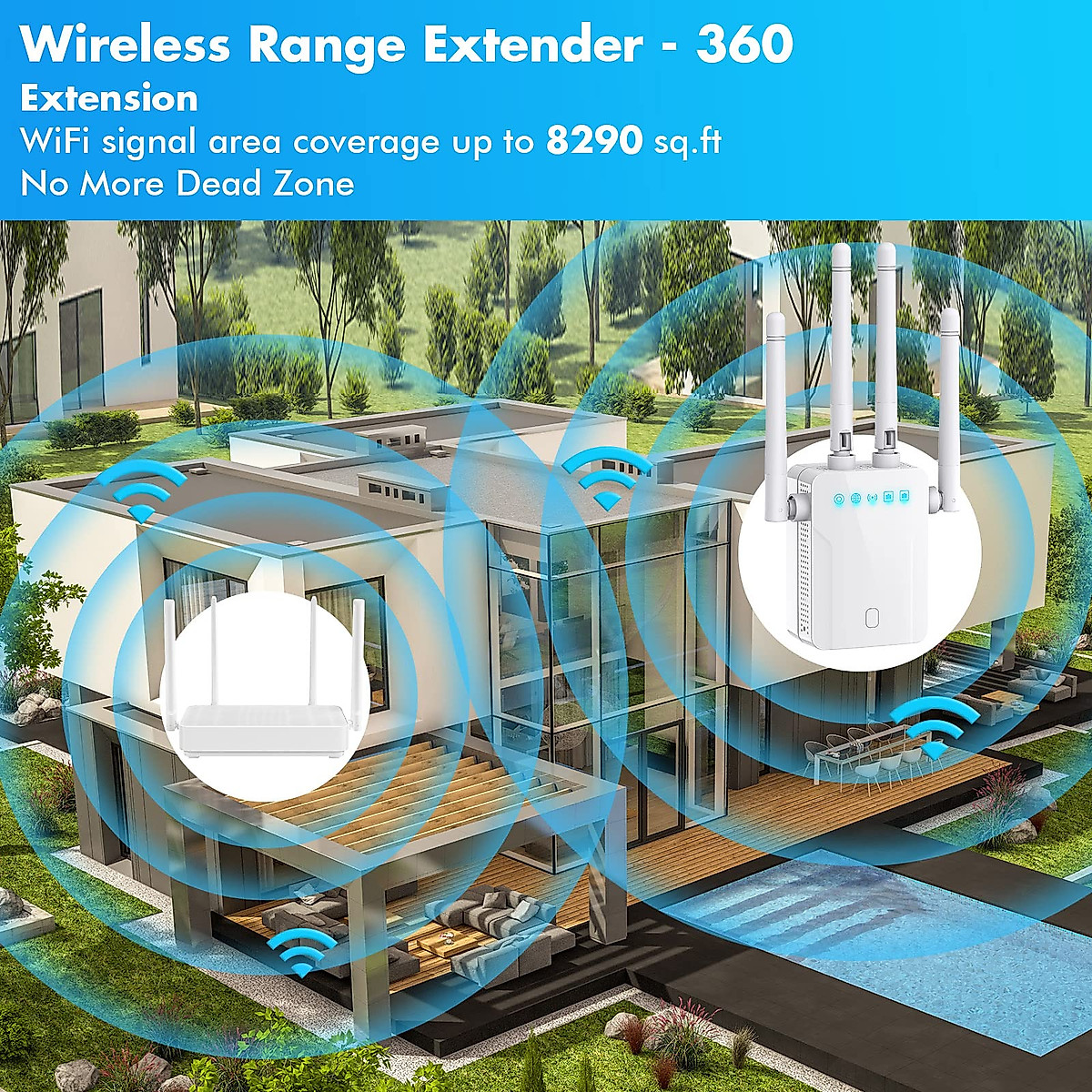 New WiFi Extender Signal Range Booster, Cover Up to 8290 Sq.ft & 35 Devices for Home, MEESTORY WiFi Amplifier with Ethernet Port & Access Point, 1-Tap Setup