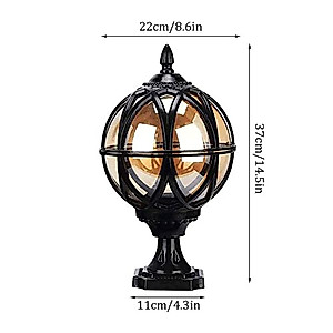 CZLZY Outdoor Waterproof Electric Pillar Lamp European E27 Post Light Villa Courtyard Wall Spherical Aluminum Column Light Glass Lampshade Lawn Road Decoration Landscape Light