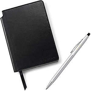 Dayspring Pens Personalized AT Cross Pen and Journal Gift Set - Classic Century Ballpoint with a Black Journal - Engraved and Embossed Comes in gift box.
