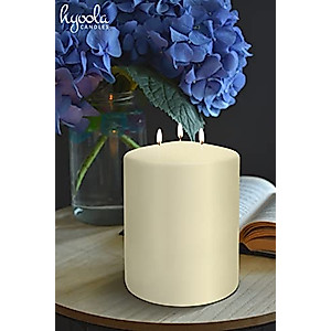 HYOOLA Ivory Three Wick Large Candle - 6 x 8 Inch - Unscented Big Pillar Candles - 188 Hour - European Made