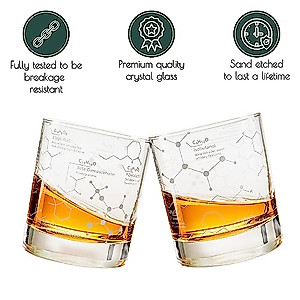 Greenline Goods Whiskey Glasses - 10 oz Tumbler Gift Set – Science of Whisky Glasses (Set of 2) Etched with Whiskey Chemistry Molecules | Old Fashioned Rocks Glass