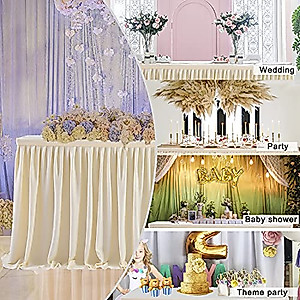 Leegleri 6 ft Ivory White Polyester Pleated Table Skirt for Rectangle Table,Ruffle Tutu Table Cloth for Baby Shower Wedding,Birthday Party,Gender Reveal,Dessert Cake Tables