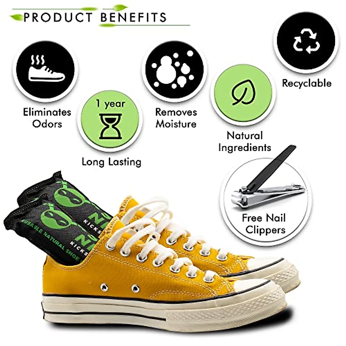 Charcoal Shoe Deodorizer Inserts - Shoe Odor Eliminator - Activated Charcoal Shoe Deodorizer Bags to Absorb Shoe Smell - Pack of 4 Shoe Smell Eliminator with Nail Clippers