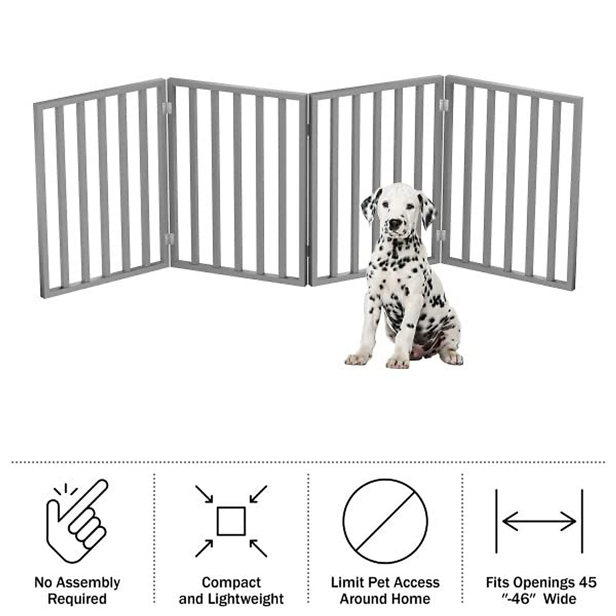 Home Pet Gate - Dog Gate for Doorways, Stairs, or Rooms - 24-Inch Freestanding, Folding, Accordion-Style Wooden Indoor Dog Fence by PETMAKER (Gray)