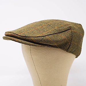 Borges & Scott Woodsman Flat Cap - Fully Waterproof – Yorkshire Tweed – 100% Wool Outer - Juniper Gold Check - 58cm