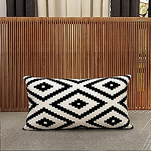 Outdoor Black White Pillow Cover Waterproof, Boho Aztec Double Printed Throw Pillow Covers, Decorative Geometric Modern Cushion Covers for Garden Patio Furniture Couch Sofa Home,12×20 Inch, Set of 4