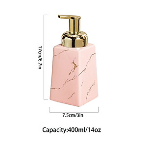 Soap Dispenser,/Marble Ceramic Foaming Soap Dispenser, Foam Soap Dispenser with Gold Pump, Hand Foaming Dispenser, for Barthroom Kitchen-pink-400ml/short (Color : Pink)