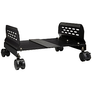 IO Crest Mobile Desktop Tower Computer Metal Floor Stand Rolling Caster Wheels with Tall Support Walls and Adjustable Width from 5" to 13"
