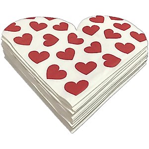 Paper Cocktail Red Heart Love Napkins,Heart-Shaped,Party Supplies Beverage Napkins For Wedding,Birthday,Dinner,Lunch,Folded 6.5x6.5 Inches,Pack Of 100