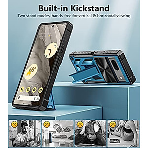 FNTCASE for Google Pixel 7 Case: Military Grade Shockproof Drop Protective Phone Cover with Kickstand, Slide Camera Cover & Screen Protector, Heavy Duty Cell Phone Case for Pixel 7-6.3 inch Blue