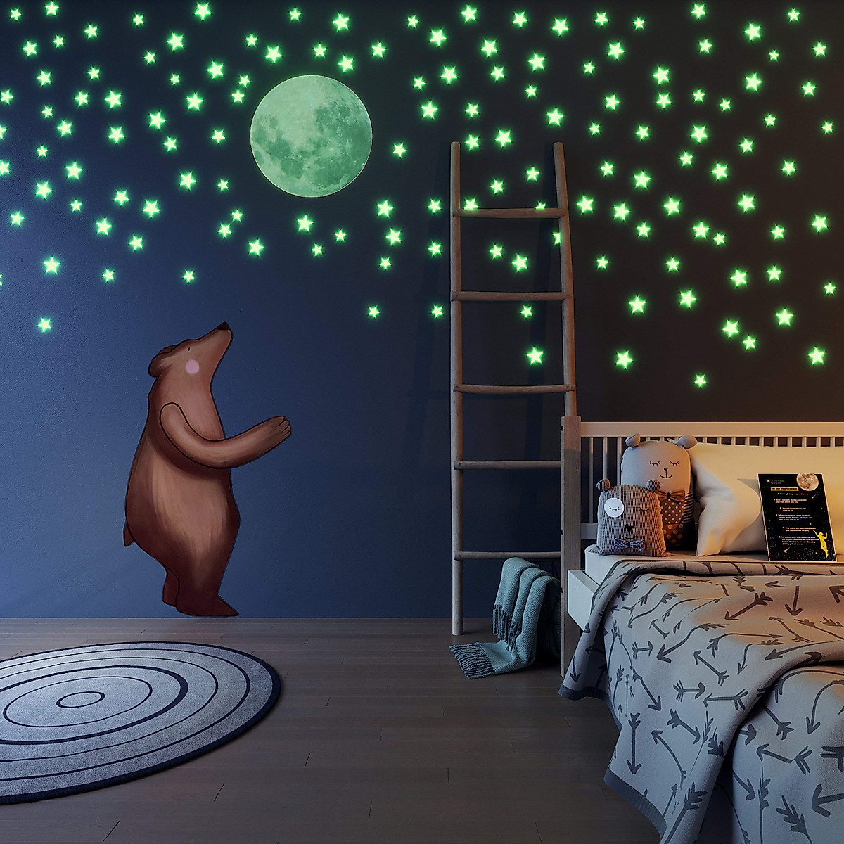 Glow in The Dark Stars and Moon for Ceiling, Luminous Stars and Moon Wall Decal, Wall Decor, Sticky Fluorescence Stars, Gift for boy and Girl Perfect for Kids Nursery Bedroom Living Room