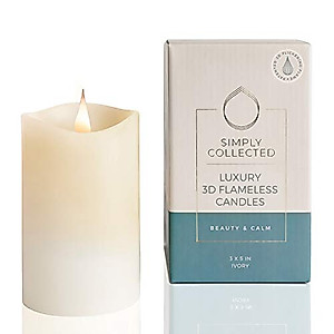Simply Collected Flickering Flameless Candles Battery Operated with Timer, 800+ Hours Realistic 3D Moving Flame, Battery Candles, Electric LED Candle, Real Wax Pillar, Unscented | Ivory - 3x5 Inches