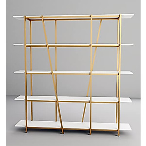 Gyfimoie Gold Triple Wide Bookshelf, Contemporary Extra Large 5 Tiers Golden Book Shelf and Bookcase, 70.87" W x 70.87" H Etagere Bookcases Minimalist Display Shelf