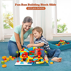 Double-Sided Kids Activity Table with Storage, 105pcs Marble Run Building Blocks Table, 5-in-1 Multi Activity Play Sand Water Eating Table for Kids Toddler Boys Girls Ages 1 2 3 Year Old