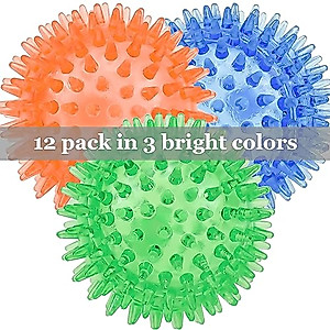 LECHONG 12pack Squeaky Dog Toys Spiky Dog Balls Cleans Teeth and Promotes Dental and Gum Health for Your Pet Squeaker Ball Toys for Aggressive Chewers (S 12PACK)
