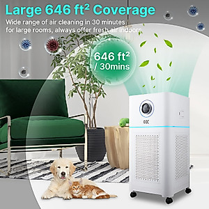KCC Air Purifier for Home Large Room, Quiet Air Cleaner for Bedroom with Washable Pre-Filter, 646 SqFt Coverage