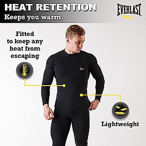 Everlast Mens Base Layer Set - Top & Bottom - Compression Shirts for Men, Compression Pants Men, Rash Guard for Men, Leggings, Black, Large
