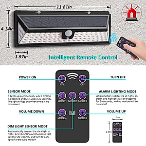 Solar Motion Sensor Security Lights Wall Lights Solar Sound Alarm Strobe Light,4 Modes IP65 Waterproof,Solar Reflector Lights Outdoor LED Motion Sensor Noise Maker with Remote for Garden Patio Yard