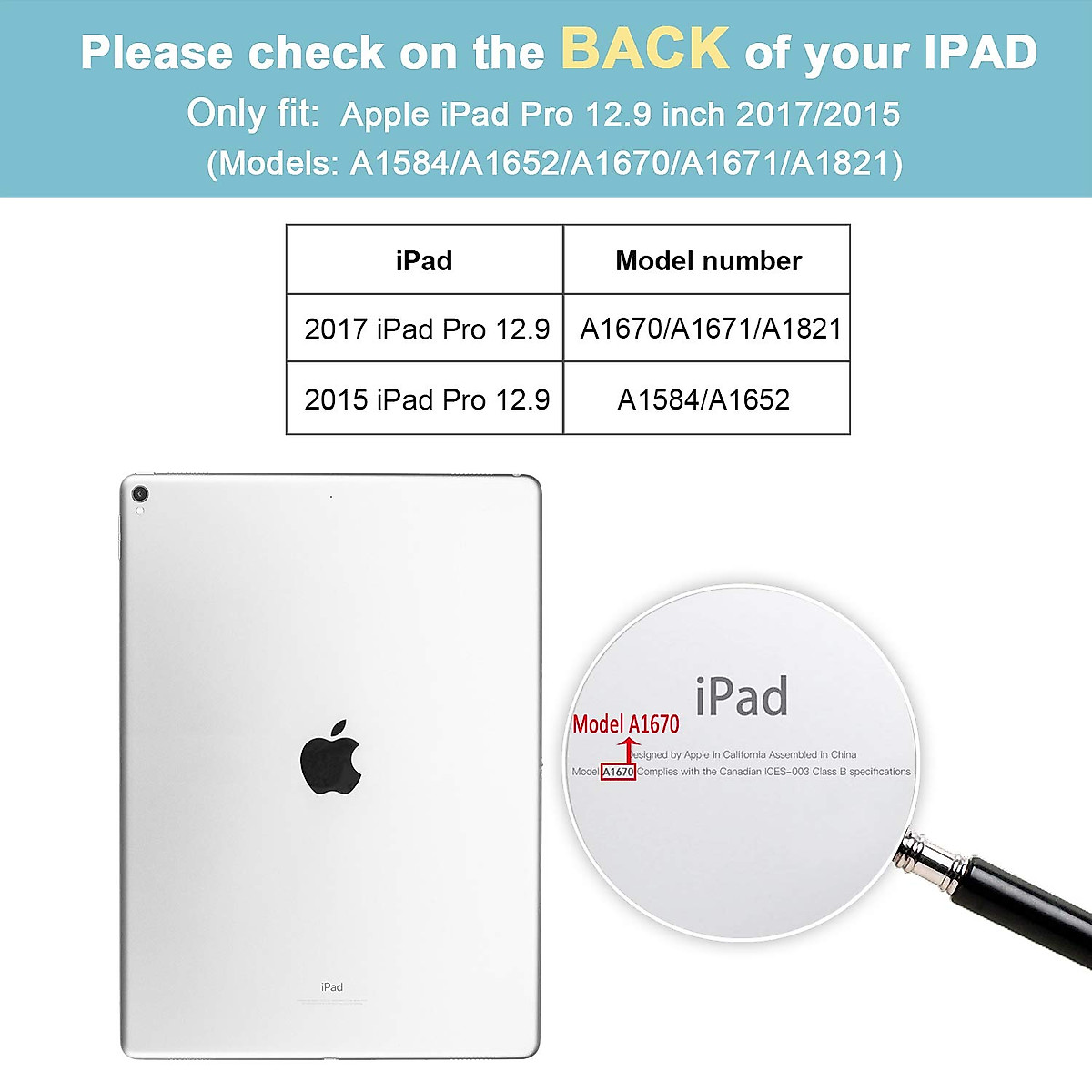 ProCase for iPad Pro 12.9 2017/2015 Companion Back Cover Case, with Pencil Holder for iPad Pro 12.9 Inch (Both 2017 and 2015 Models), Match for Smart Keyboard and Smart Cover -Black