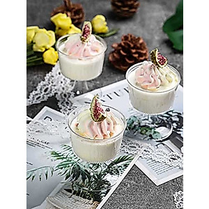 Elsjoy 75 Pack Mini Dessert Cups with Spoons, 3.5 Oz Clear Plastic Appetizer Cups Disposable Tasting Cups for Mousse, Ice Cream, Puddings, Detachable Stem Base