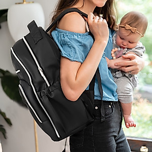 KeaBabies Large Waterproof Diaper Backpack - Vegan Leather, Stylish, Multifunctional Baby Diaper Bags, Travel Back Pack, Maternity Baby Changing Bags, Unisex Nappy Changing Bag, Black Diaper Backpack