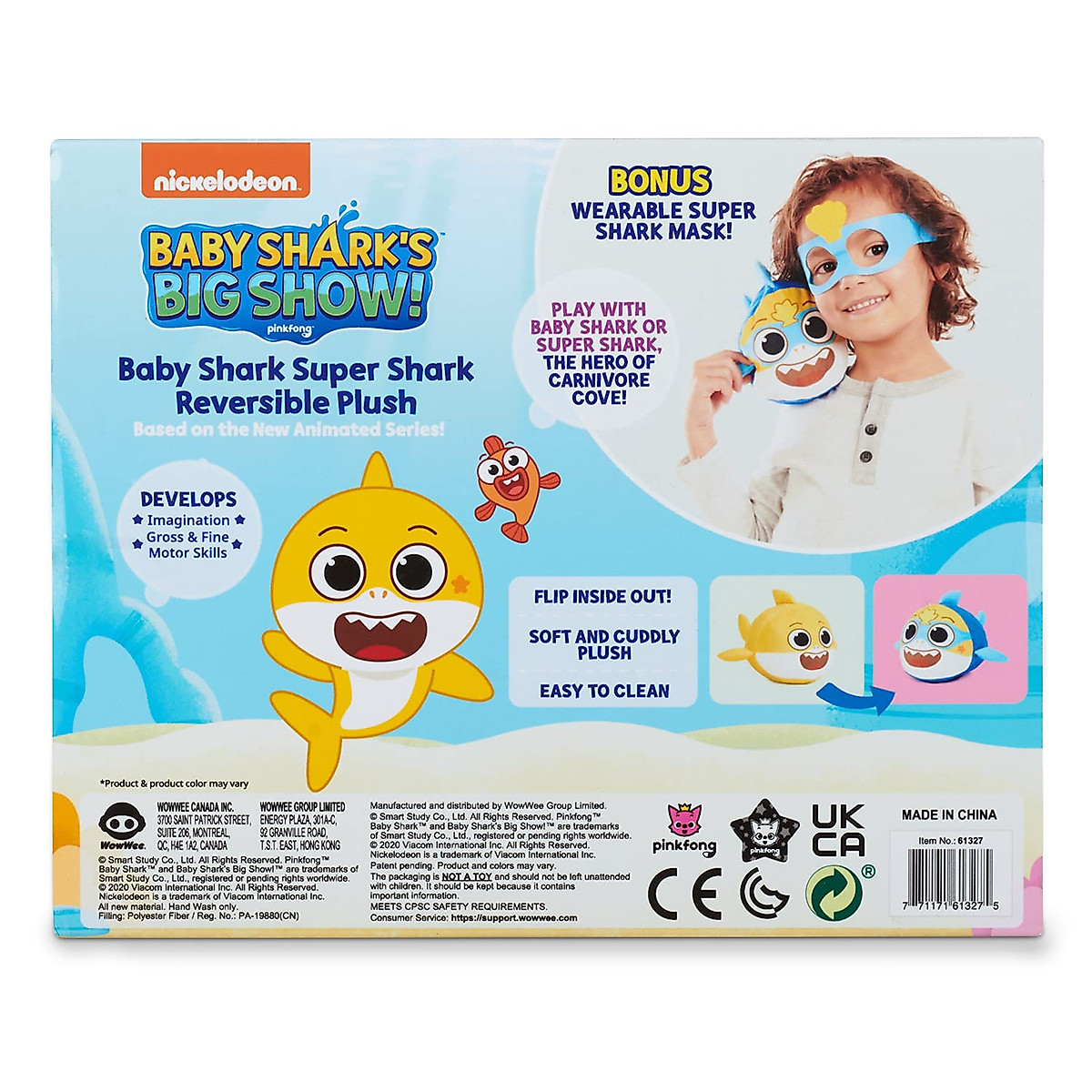 WowWee Baby Shark's Big Show! Reversible Plush Baby Shark Turns Into Super Shark – Flip Plushie Toys for Toddlers