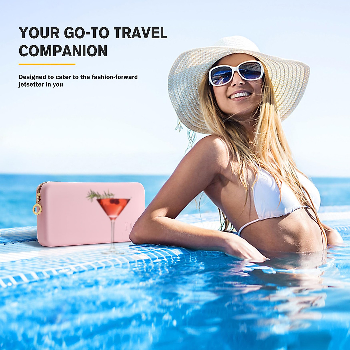 BEZOX Stylish Silicone Makeup Brush Bag - Travel Makeup Brush Holder, Portable Cosmetic Bag Zipper Pouch, Silicon Toiletry Bag Case - Pink