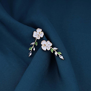 Sttiafay Vintage Pearl Flower Earrings Crystal Leaf Drop Earrings Gold Pearl Stud Earrings White Enamel Flower Earrings Jewelry for Women and Girls