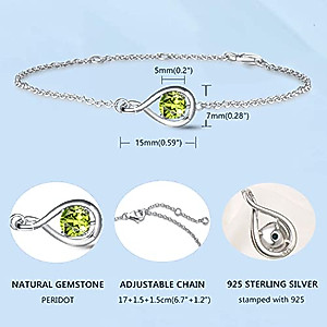 FANCIME Peridot Bracelet for Women August Birthstone Sterling Silver Infinity Link Bracelet Green Gemstone Fine Jewelry Birthday Anniversary Graduation Gifts for Her Women Girls, 6.7+1.2"