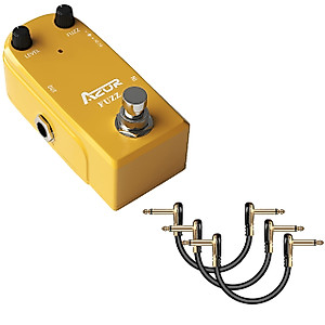 AZOR Vintage Fuzz Guitar Effect Pedal with Guitar Effect Pedal Cables 3 Pack (Gold)