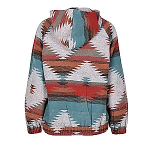 COWOKA Women's Aztec Print Pattern Western Ethnic Half Zip Long Sleeve Pullover Hoodie Sweatshirt Red L