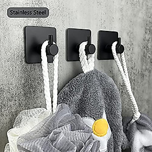 LIYUABU Adhesive Towel Hooks,Black Stainless Steel Wall Shower Hooks Heavy Duty for Hanging Towel Coat Robe on Bathroom/Kitchen/Bedroom (2 Pack)