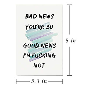 Funny 30th Birthday Card for Man or Woman, Bad News You're 30, Good News I am Not, Joke Card